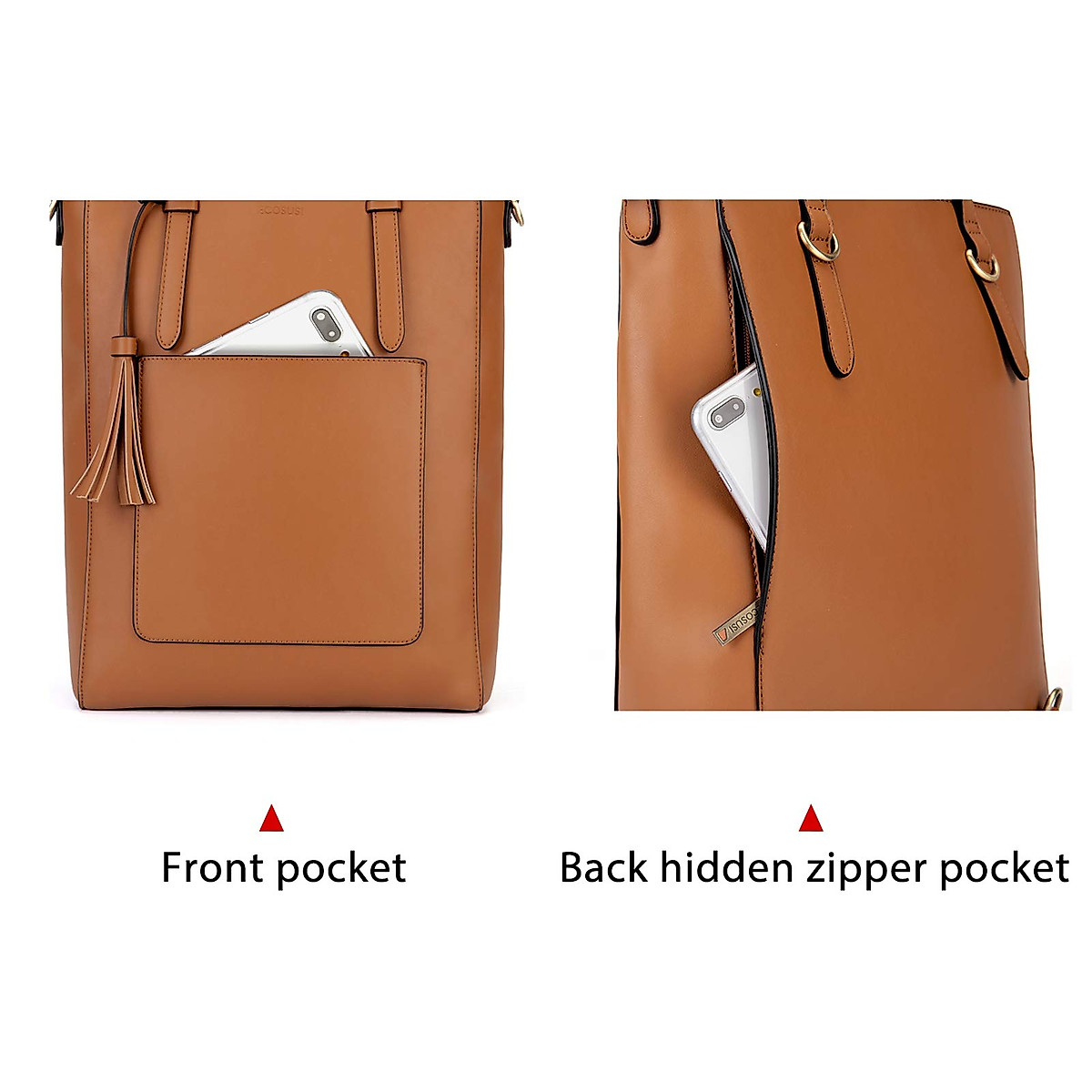 ECOSUSI Tote Bag Convertible Backpack Purse for Women Vegan Leather Handbag Multifuction Shoulder Bag