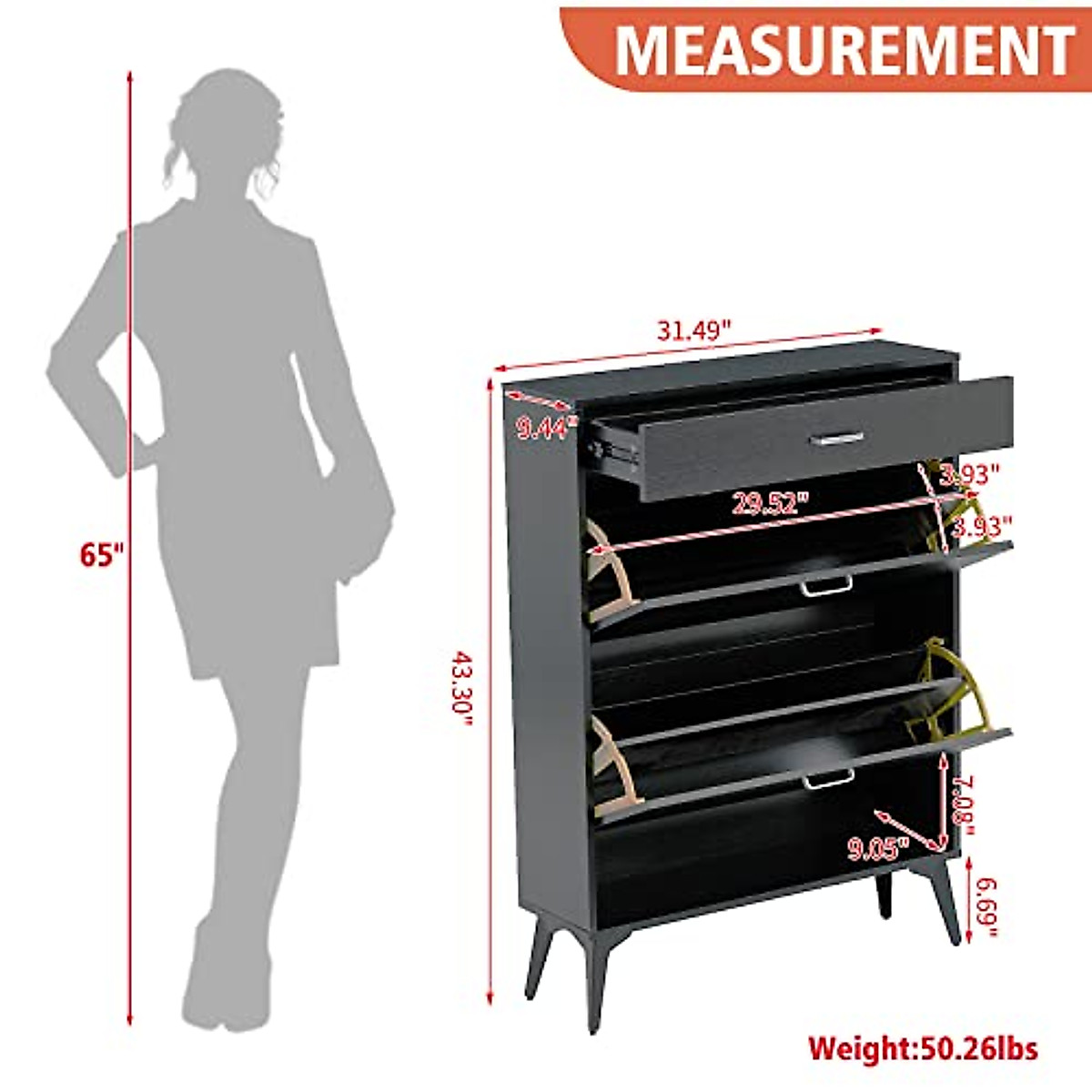 ME2 Shoe Cabinet for Entryway with 1 Slide Drawer & 2 Flip Drawers, Freestanding Shoe Rack Storage Organizer (Grey)
