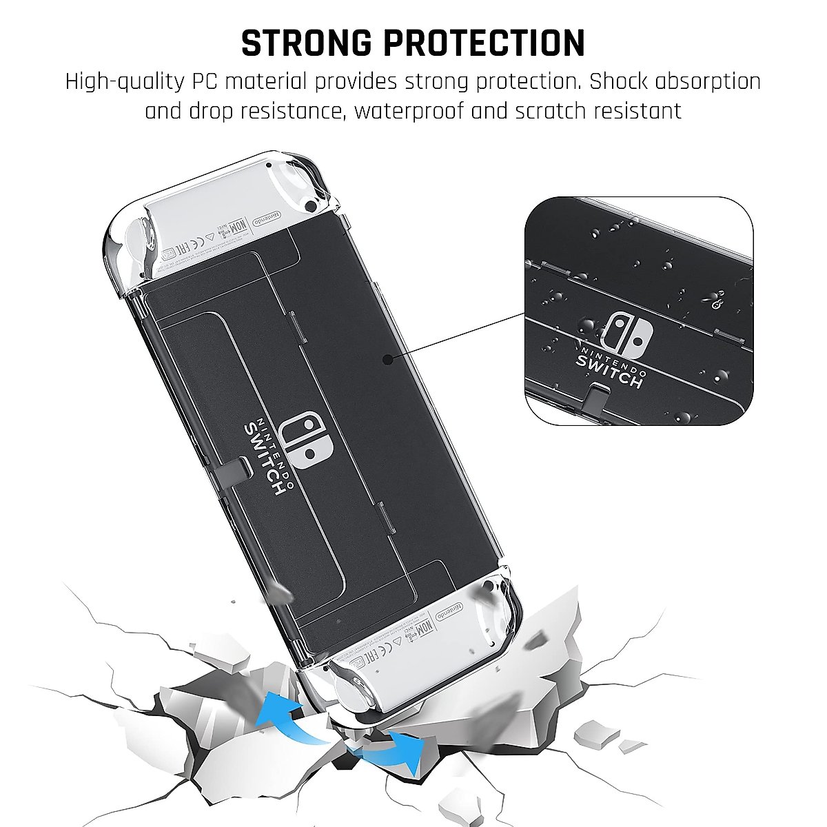 FANPL Improved Version Transparent Case for Nintendo Switch OLED Model 2021, Protective Case Cover Compatible with Switch OLED, Clear Crystal Flip Shell with 1 Screen Protector 8 Thumb Grip Caps