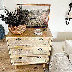 PHI VILLA Rattan Cabinet - Chest of Drawers Small Cabinet for Living Room Bedroom Accent Storage Cabinet/Nightstand/Bedside Table, Rattan Dresser