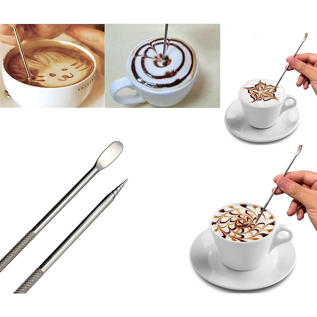 AKOAK Stainless Steel Coffee Art Pen,Coffee Fancy Stitch Barista Tool for Cappuccino Latte Espresso Decorating,2 Pieces