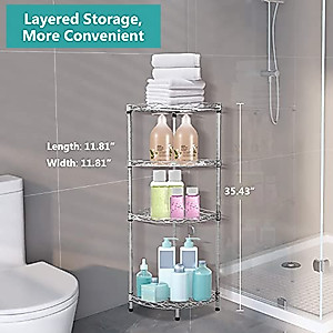 4 Tier Corner Wire Shelving Unit, Adjustable Wire Rack Shelving, Metal Wire Storage Shelves for Kitchen, Pantry, Laundry, Bathroom, Closet (11.8" D x 11.8" W x 35.4" H, Silver)