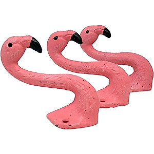 Wowser Pink Tropical Flamingo Cast Iron Wall Mount Coat Hooks, 4 Inch, Set of 3