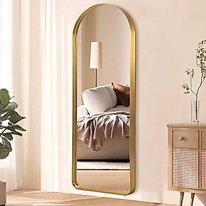 NicBex 64x21 Inch Arch Full Length Mirror, Full Body Mirror Dressing Mirror, Alloy Frame Wall Mounted Mirror Floor Mirror for Bedroom, Bathroom, Living Room, Hallway, Round Corners, Brushed Silver
