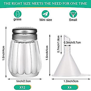 12 Pieces Mini Pepper Shakers Set Mini Shaker Tiny Pepper Shakers Glass Shaker Bottle Condiment Storage Jar with 4 Pieces Plastic Mini Funnels for Storing Pepper, Sugar