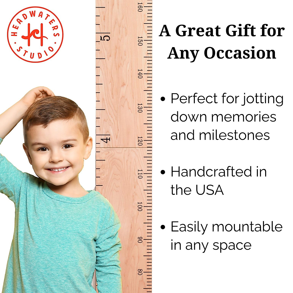 HEADWATERS STUDIO Wooden Growth Chart for Wall - Wooden Height Chart for Kids, Child Height Wall Chart, Height Measurement for Wall, Kids Sizing Chart, Height Ruler for Wall - Natural (63"x5.75")