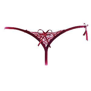 Toxz Womens Sexy Lace Thongs G-String,Sheer Perspective Satin Enticing Floral Embroidered,Lace V-String Briefs Panties Lingerie Underwear