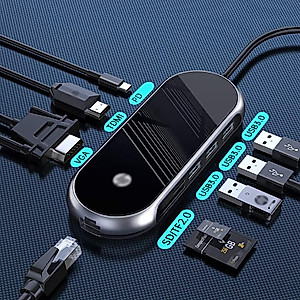 Port Expander USB C Docking Station 9-in-1 Type C Hub with Ethernet, HDMI, VGA, 3 USB 3.0, 100W PD, SD/TF Card Reader USB C Hub USB Splitter