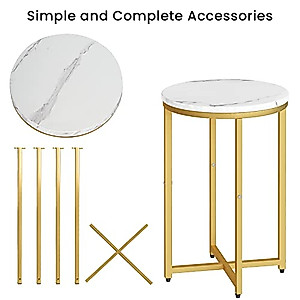 DKLGG Modern Gold Side Table, Small Coffee Table Round End Table with Gold Frame, Marble Side Table Bedside Table for Living Room, Bedroom, Small Space, 16" D*24" H