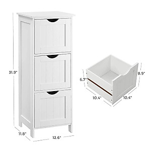 VASAGLE Bathroom Cabinet Floor Cabinet, Free-Standing Storage Cabinet with 3 Drawers, 11.8 x 12.6 x 31.9 Inches, for Bathroom, Living Room, Kitchen, Nordic Scandinavian Style, Matte White UBBC50WT