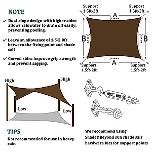Shade&Beyond Sun Sail Shade Canopy Rectangle 10' x 13' 185GSM Shade Sail for Patio Deck Yard Backyard Outdoor Facility and Activities Brown, (We Make Custom Size)
