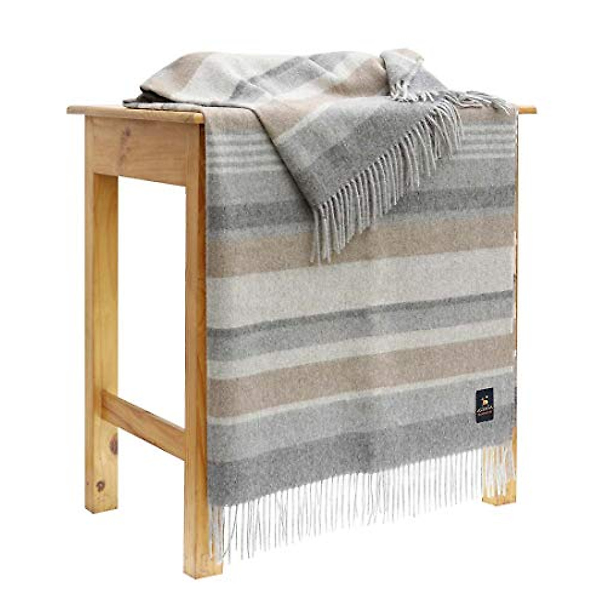 Alpaca Merino Wool Blanket Throw Warm and Soft Multicolor Striped Design Peru (Soft Gray/Silver/Soft Camel)