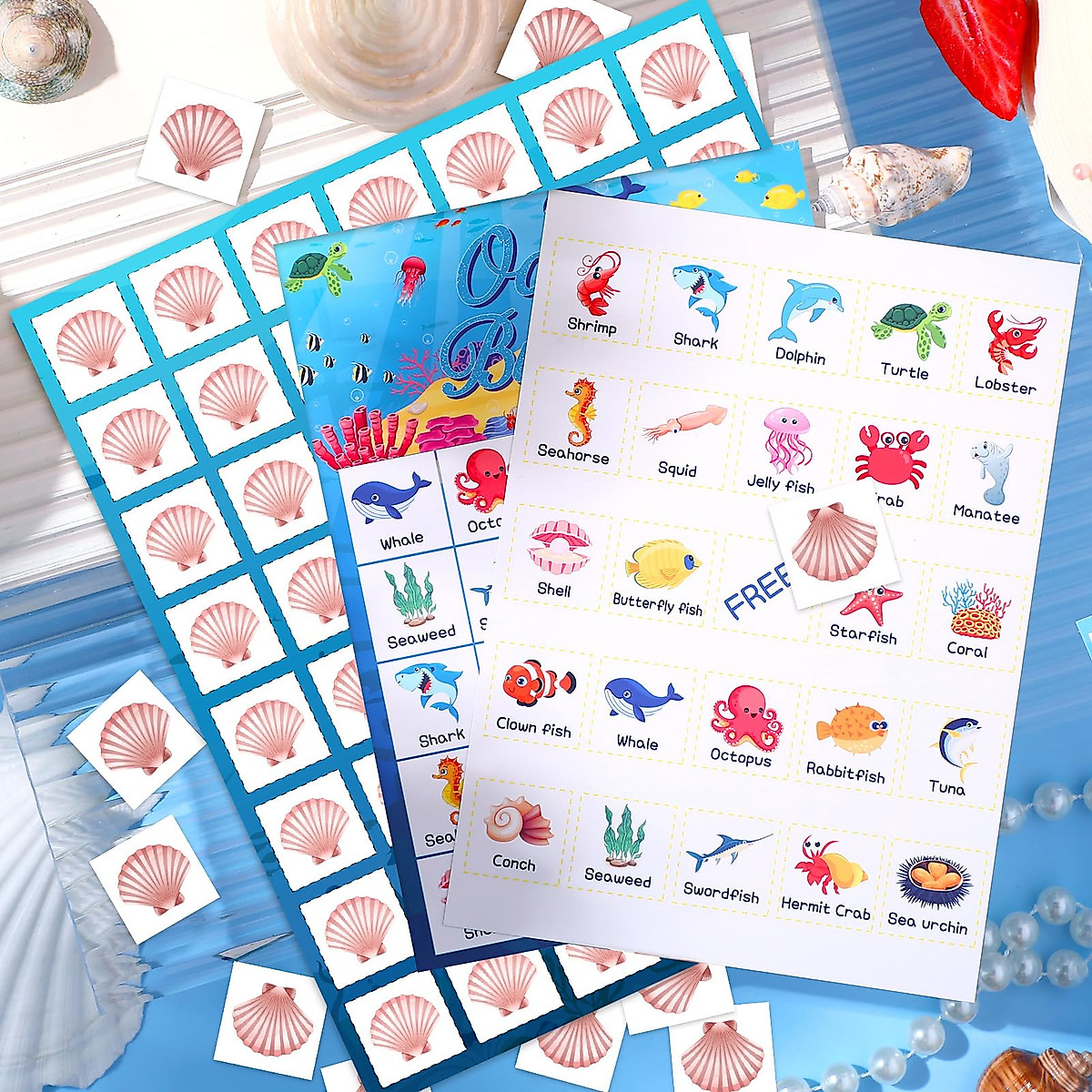 Liliful Ocean Animal Bingo Game Cards for Kids 24 Sea Bingo Cards Ocean Theme Game for Under The Sea Party Favors Supplies Children Party School Classroom
