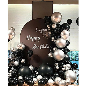 MEBAY Black Silver Balloons Garland Arch Kit, 146Pcs Latex Balloons Different Sizes 18 12 10 5 Inch for Party Decorations, Wedding Backdrop, Birthday, Graduation