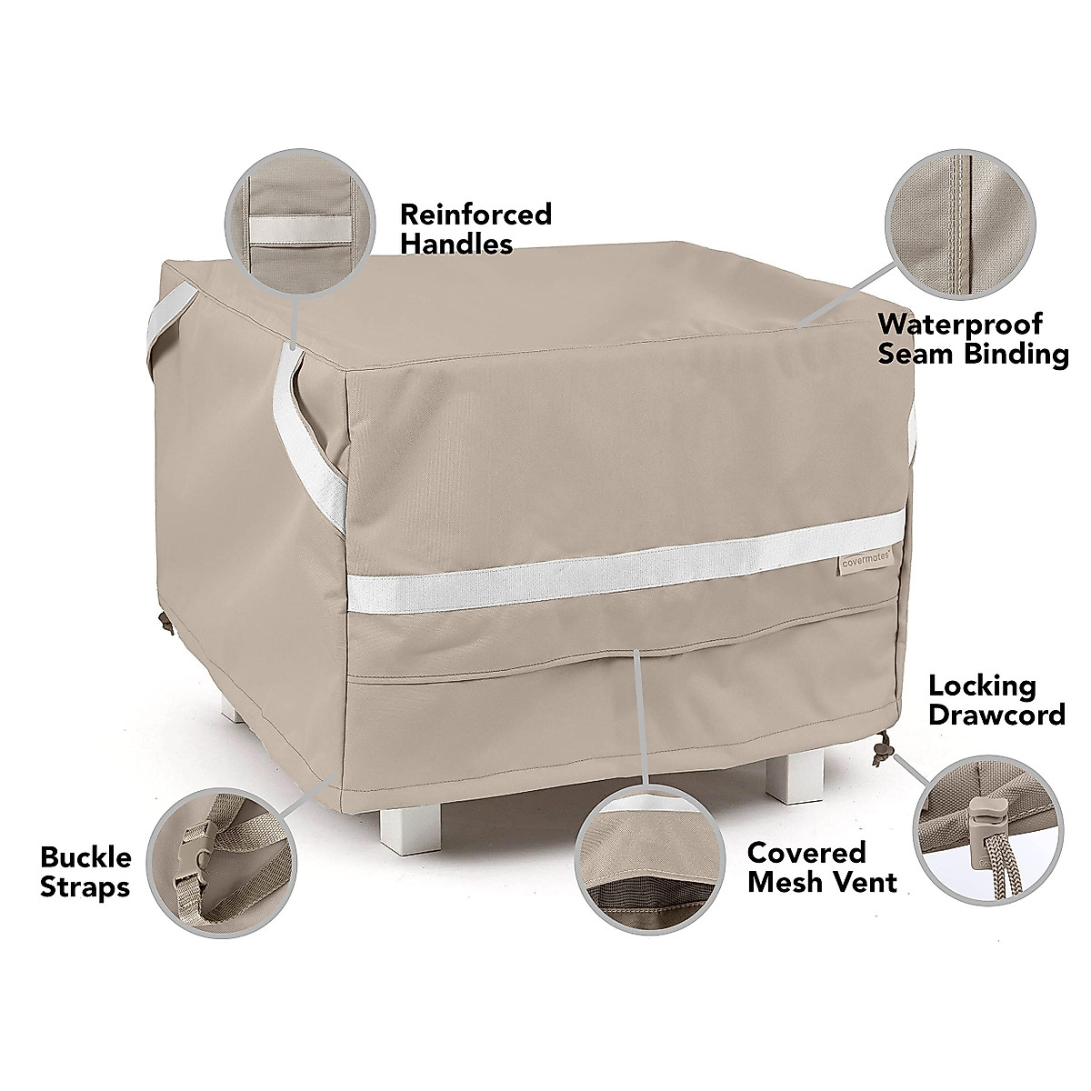 Covermates Square Patio Accent Table Cover - Patio Outdoor Furniture Cover, Water Resistant Outdoor Ottoman/Side Table Cover, Prestige 900D Polyester, 42W x 42D x 25H, Clay