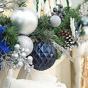 WBHome Pre-lit 9 Feet/108 Inch Christmas Garland, Navy Blue & Silver Lighted Garland with 50 LED Lights for Indoor Outdoor Xmas Decor Holiday Decorations, Battery Operated (Batteries NOT Included)