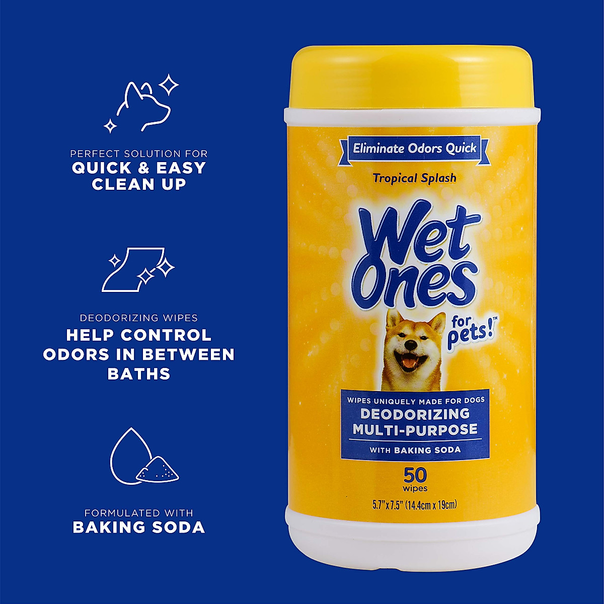 Wet Ones for Pets Deodorizing Multi-Purpose Dog Wipes With Baking Soda, 50 Count - 3 Pack| Dog Deodorizing Wipes For All Dogs in Tropical Splash Scent, Wet Ones Wipes for Deodorizing Dogs