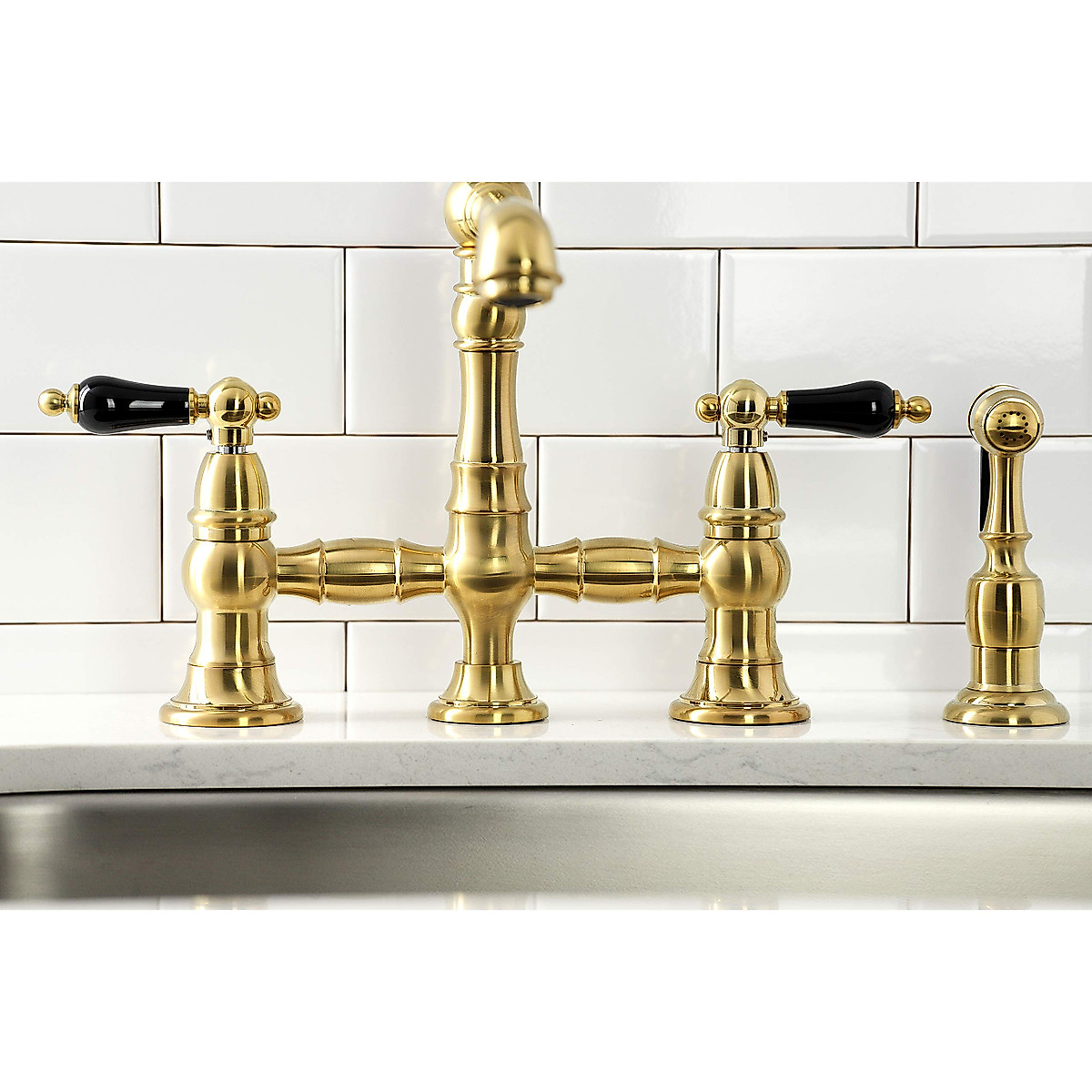Kingston Brass KS7277PKLBS Duchess Bridge Kitchen Faucet, Brushed Brass 13.88 x 6.88 x 8.31