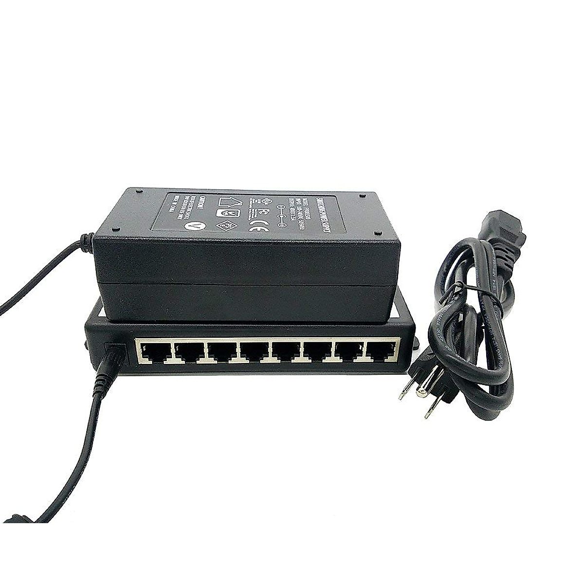iCreatin 8-Port Passive Power Over Ethernet PoE+ Injector Adapter with 48V 65W Power Supply for 8 POE Enabled IP Camera, VOIP Phones, Access Points and More, 10/100Mbps