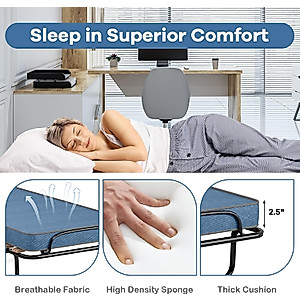 HAPPYGRILL Fold Away Bed, Fold Up Bed with Comfortable Memory Foam Mattress, 4 Universal Wheels, Sturdy Steel Frame,Potable Fold Up Bed for Home & Office, Folding Bed