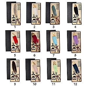 Quill Pen Set Feather Pen and Ink Set, Antique Calligraphy Dip Pen with Ink, 5 Replacement Nibs, Pen Stand Base, Luxury Vintage Signature Pen for Invitations Letters (Purple)