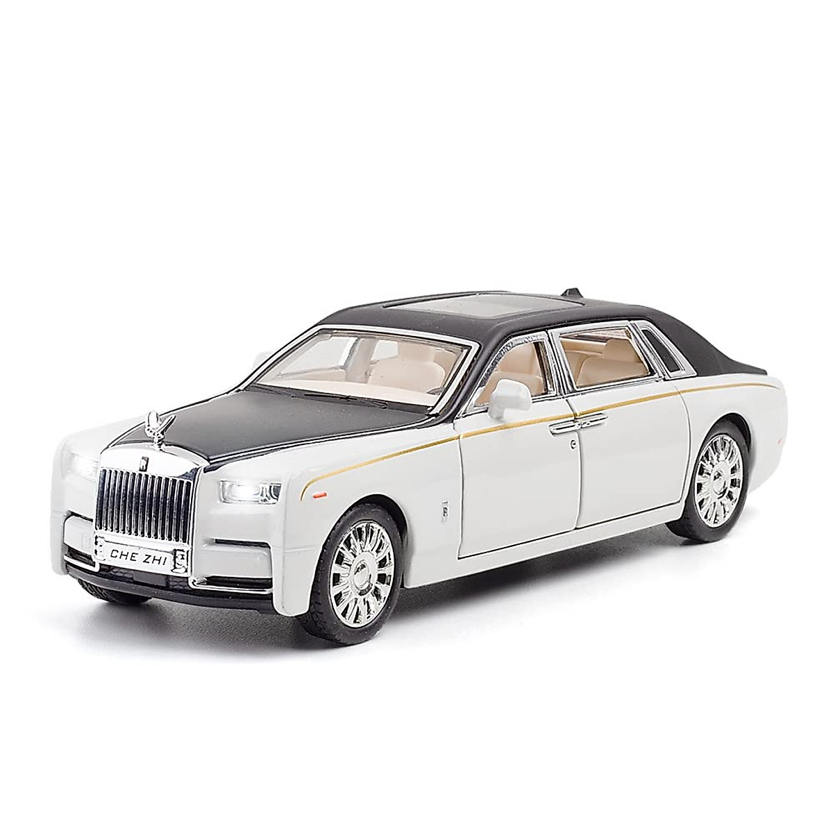 Metal Toy Cars of Rolls-Royce Phantom, 1:32 Scale Rolls-Royce Model Diecast Cars with Sound/Light/Pull Back, Rolls Royce Car Toy Gift for Christmas Newyear Birthday (1:32 Rolls Royce Phantom -White)