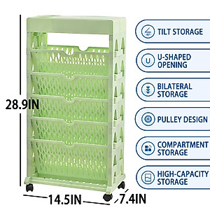 YAYLAIP Rolling Bookshelf Cart,6-Tier Large Capacity,on Wheels Moveable Office Desk File Bookshelf Organizer,with Wheel Multilayer Rotatable,Mobile Portable Removable Plastic Practical Rolling（Green