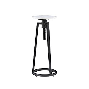Powell White Marble Top Drink Industrial Style Black Metal Adjustable Height Base Muriel Side Table