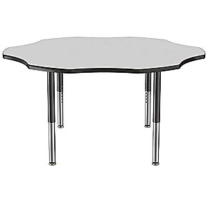 Factory Direct Partners 10091-GYBL Mobile Flower Activity School and Office Table (60"), Super Legs with Glides and Casters, Adjustable Height 19-30" - Gray Top and Black Edge