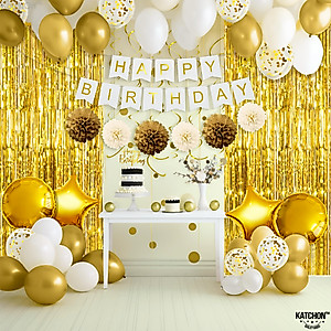 KatchOn, Gold Birthday Decorations Set - Pack of 45 | Gold Fringe Backdrop, Gold Happy Birthday Banner for Golden Birthday Party Decorations | Gold Happy Birthday Decorations | Gold Party Decorations