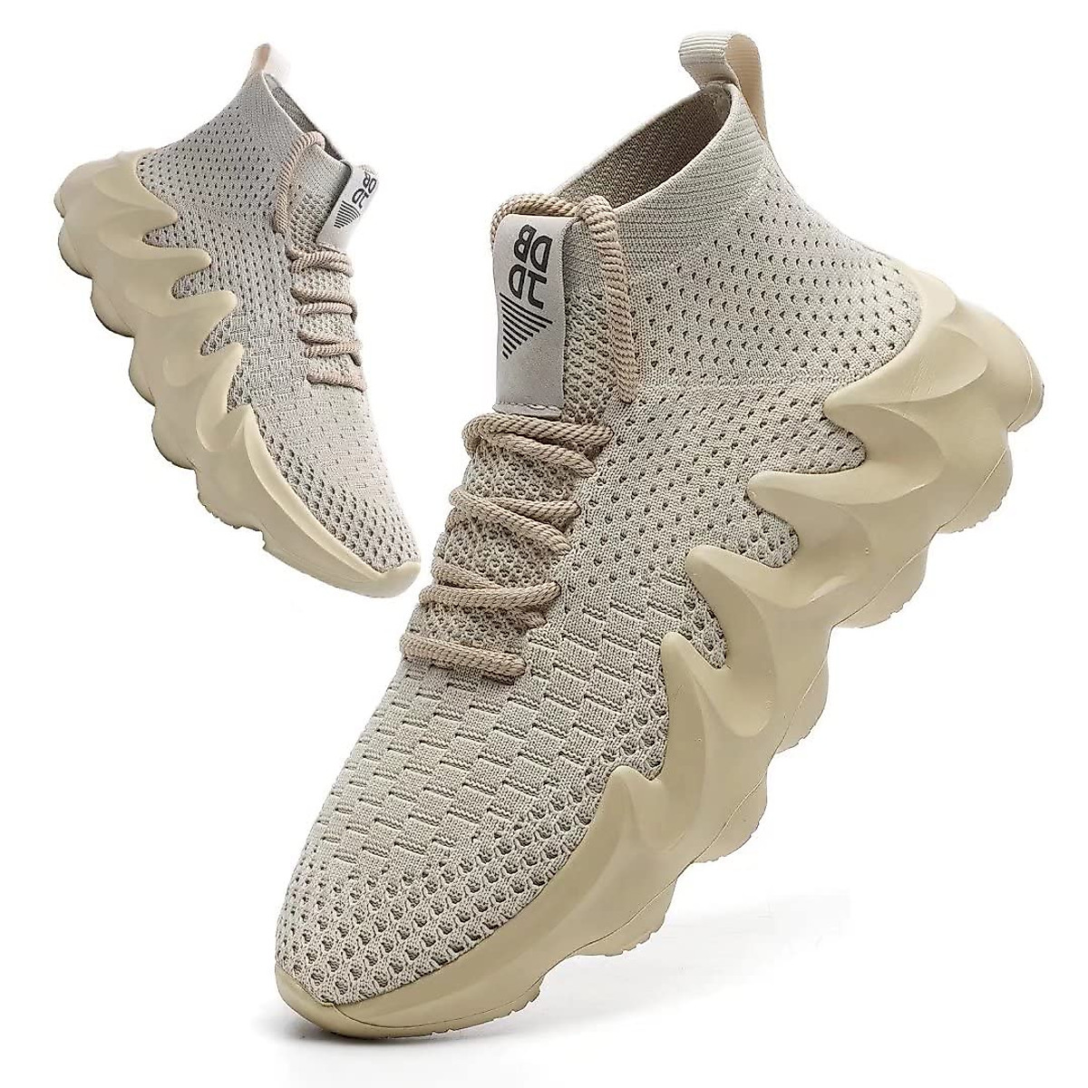 SRONGKE Men's Athletic Walking Shoes Outdoor Running Shoes Slip on Fashion Sock Sneaker (Beige,12)