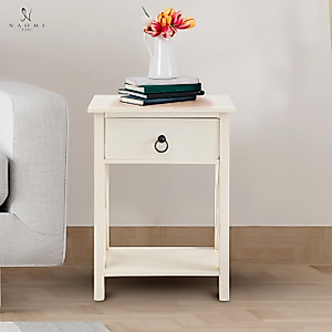 Alisa 1.8 feet Small Profile Night Stand, Bedside Table, Side Tables Bedroom, Wooden Night Stands for Bedroom, Bed Side Table/Night Stand, Nightstand with Drawer, Bed Stand End Table w/ Drawer - Cream