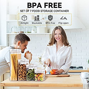 CLEVHOM Cereal Containers Storage, Airtight Food Storage Container BPA Free Plastic Cereal Containers Moisture-Proof Large Pantry Organization and Storage for Pasta, Oats, Candy, Cereal - 7 Pieces