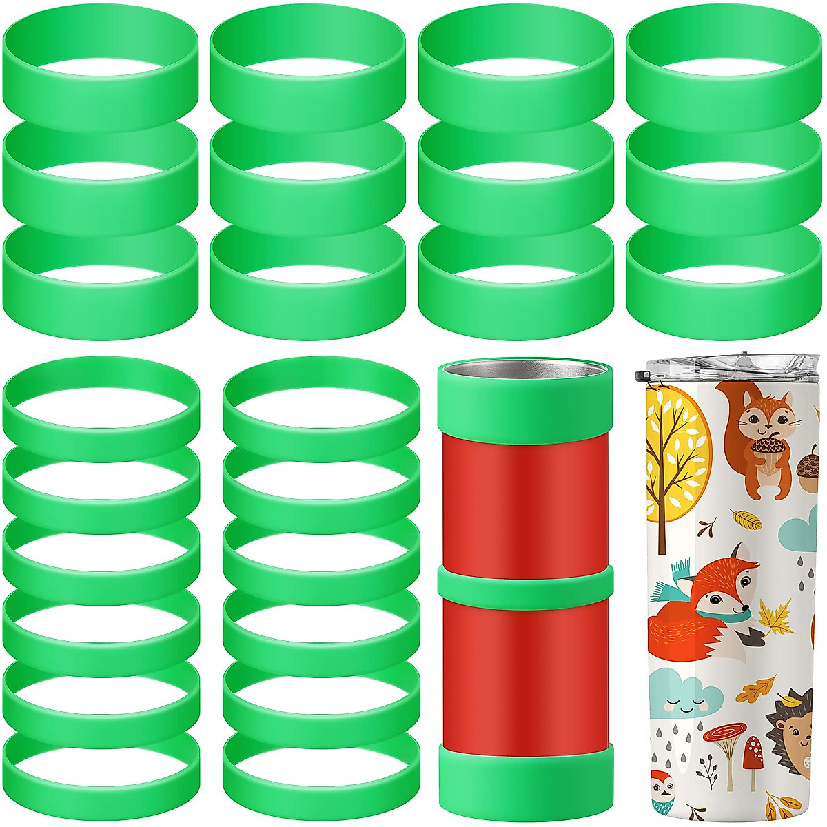 Yoande 24 Pcs Silicone Bands for Sublimation Cups 2 Size Elastic Heat Resistant Thick Ring Rubber Holder Tumbler Printing Band for Wrapping Cup Prevent Ghosting DIY Craft