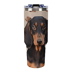 LLUTSNTH 40 Oz Vacuum Tumbler with Black Handle Leakproof Insulated Tumbler Dachshund Dog Stainless Steel Travel Mug with Lid And Straw Coffee Cup Cute Water Bottles Cup Holder Friendly