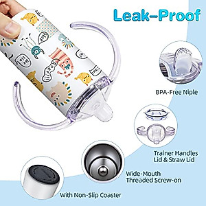 Mocaru Sublimation Sippy Cups with Handle and Lid, 12oz Sublimation Blanks Skinny Kids Tumbler with Shrink Films, Spill-Proof Stainless Steel Insulated Toddler Water Bottle Baby Straw Cups(2 Pack)