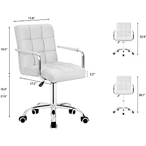JUMMICO Desk Chair Modern Office Chair with Wheels PU Leather Mid-Back Rolling Chair for Office, Teen, and Bedroom Desks (White)