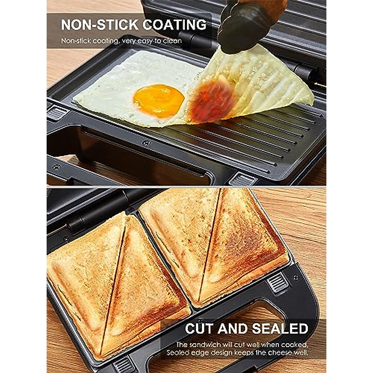 Reemix 3-in-1 Waffle, Grill & Sandwich Maker, Panini Press Grill and Waffle Iron Set with Removable Non-Stick Plates, Perfect for Cooking Grilled Cheese, Tuna Melts, Burgers, Steaks and Snacks, Black (3 in1 Sandwich Maker With Plastic Handle)