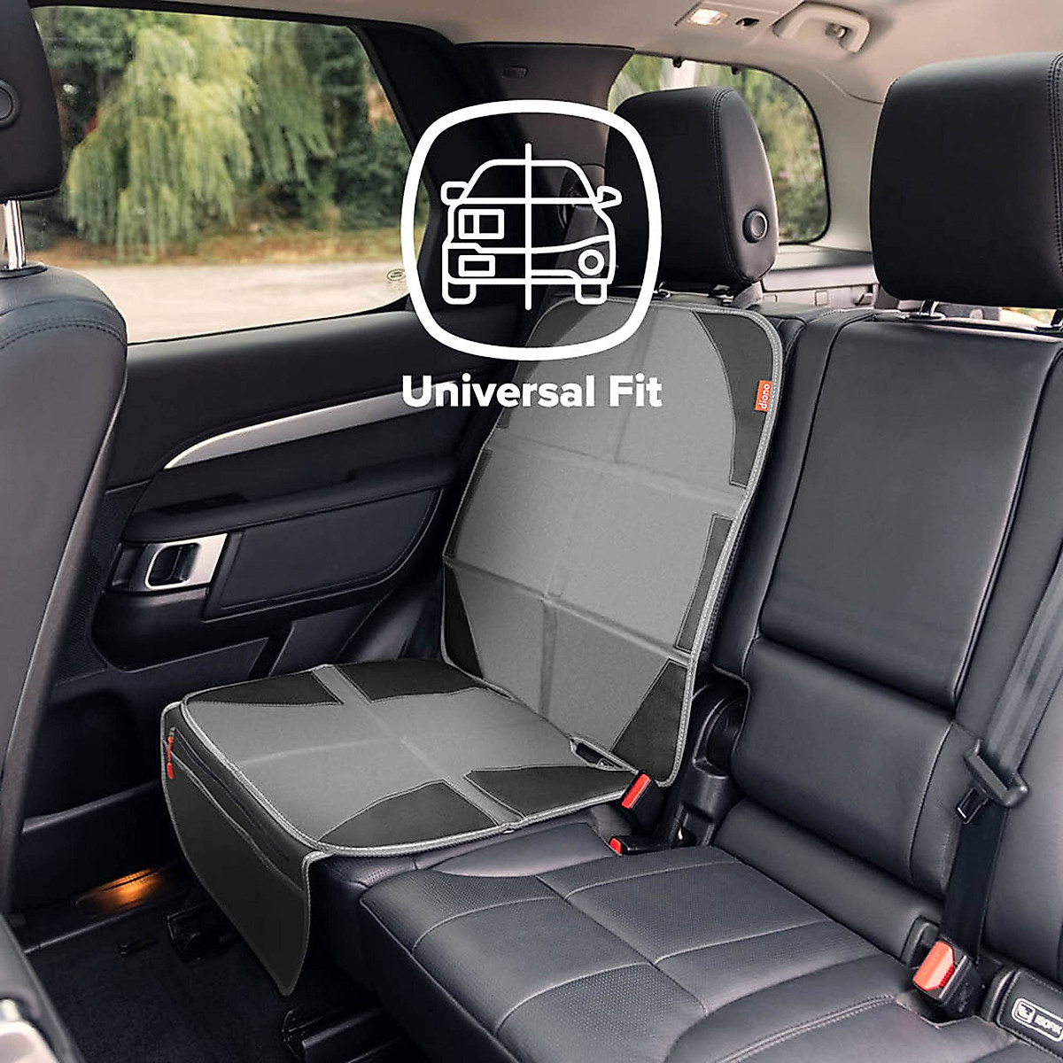 Diono Ultra Mat and Heat Sun Shield Complete Back Seat Upholstery Protection with Integrated Heatshield, Crash Tested, Water Resistant Protection, Durable, Anti-Slip, 3 Mesh Storage Pockets