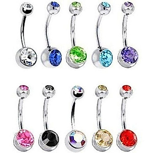 SoundsBeauty 15 Pieces Women Belly Bars Navel Buttons Rings Colored Rhinestone Inlay Body Piercing Barbells Random Color