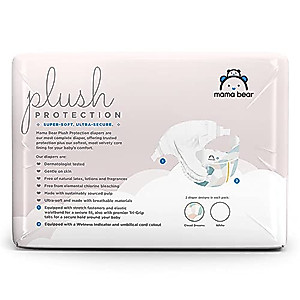 Amazon Brand - Mama Bear Plush Protection Newborn Diapers, Ultra-soft, Hypoallergenic, Dermatologist Tested, For Babies Weighing Up to 10 Pounds, Assorted Print, 32 Count, White