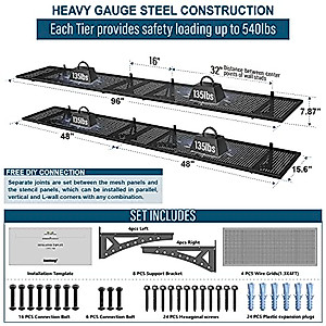 Sanhang 4Pack 1.3x4ft Garage Storage Wall Shelves, Wall Shelf Garage Storage Rack Floating Shelves (Black)