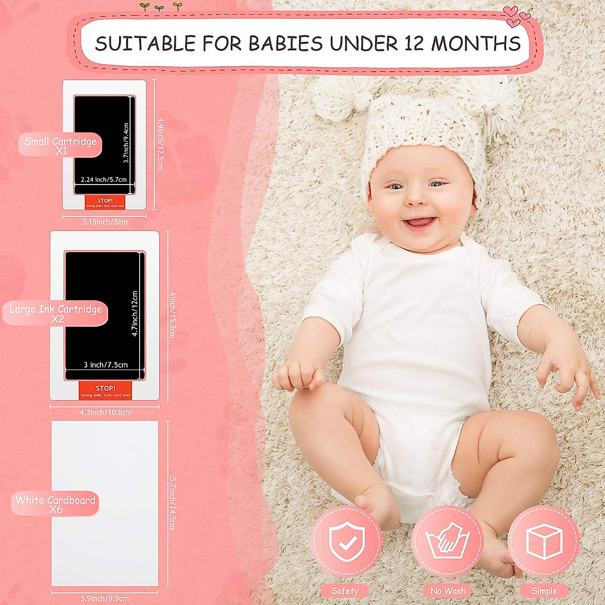 13 Piece Large and Medium Baby Inkless Handprint Footprint Kit Include 3 Clean Touch Ink Pad 6 Imprint Card and 4 Star Shaped Paper Clip Paw Stamp Print Keepsake Kit for Infant Newborn Birth Registry