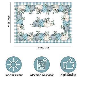 pinata Fall Tablecloth, Teal Buffalo Plaid Pumpkins Table Cloth Rectangle 60x84 inch, Autumn Farmhouse Harvest Fabric Kitchen Table Decorations for Dinner, Parties, Fall Indoor or Outdoor Decor