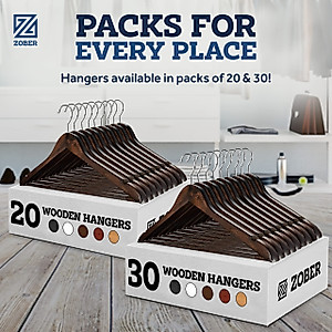Zober Wooden Hangers 20 Pack - Non Slip Wood Clothes Hanger for Suits, Pants, Jackets w/ Bar & Cut Notches - Heavy Duty Clothing Hanger Set - Coat Hangers for Closet - Vintage