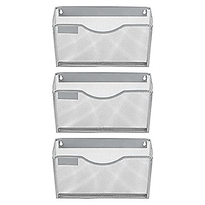 EasyPAG Mesh Wall File Holder 3 Pockets Hanging File Folder Organizer for Home and Office with Nametag Label, Silver
