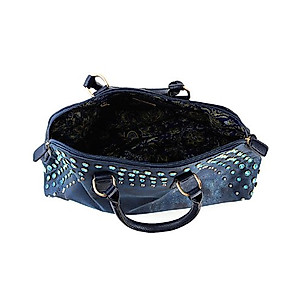 NYFASHION101 Brushed Antique Look Shoulder Bag with Rhinestone, Blue