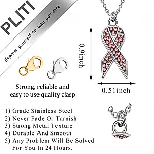 PLITI Breast Cancer Awareness Gift Cancer Survivor Gift Pink Ribbon Necklace I Have A Shitty Titty But I Will Survive Cancer Fighter Jewelry (Warrior Ribbon nec)