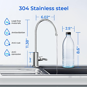 Waterdrop Polished Chrome Filtered Water Faucet, Drinking Water Faucet, Reverse Osmosis Faucet, RO Faucet, RO Water Faucet, Water Filter Faucet for Kitchen Sink, Stainless Steel, Lead-Free