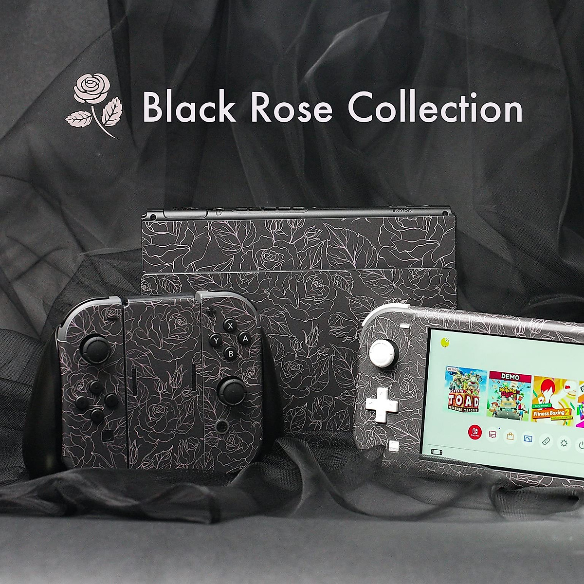 BelugaDesign Rose Switch Skin | Pastel Sticker Wrap Vinyl Decal | Flower Valentine Cute Compatible with Nintendo Switch (Switch Standard, Black)